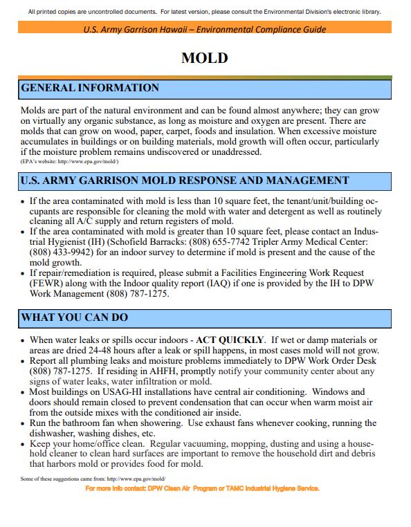 Mold Safety & Prevention :: U.S. Army Garrison Hawaii